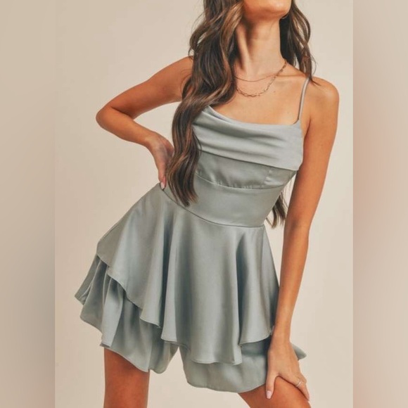 Mable | Pants & Jumpsuits | Nwt Mable Dusty Blue Silk Romper | Poshmark